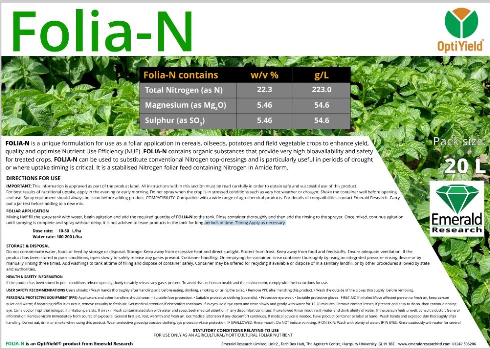 Folia-N Nitrogen Foliar Fertiliser - Emerald Research